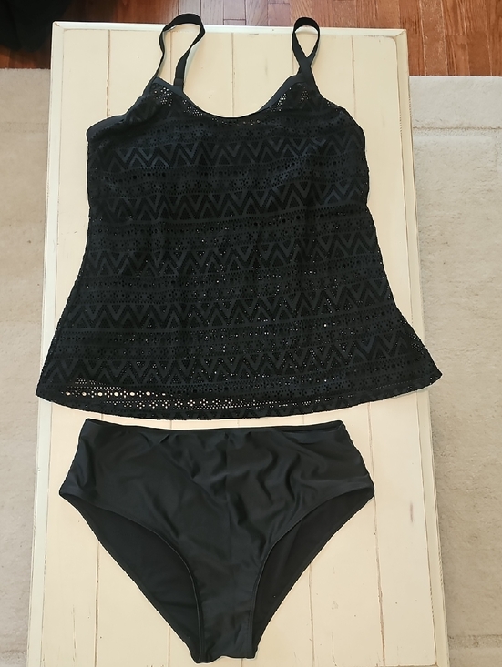 Swim | Black Lace Tankini Top And Bikini Bottomssz Xxl Shelf Bra ...